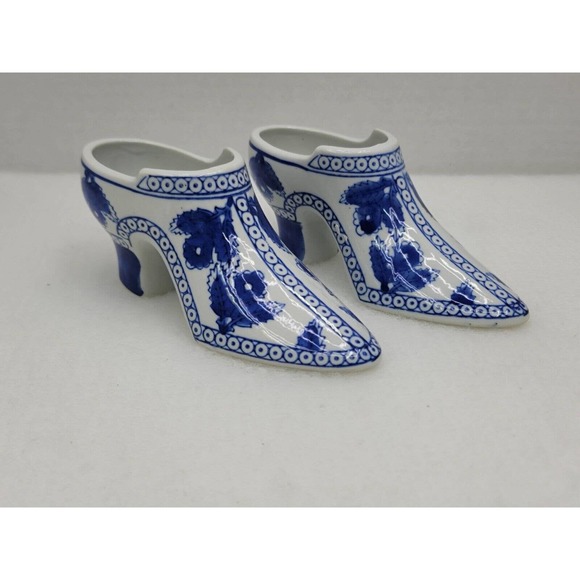 Accents | Vintage Pair Of Chinese Porcelain Shoes Royal Blue White ...
